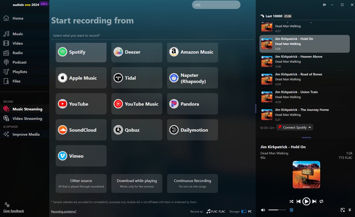 Recording tracks in FLAC output profile – Audials Support