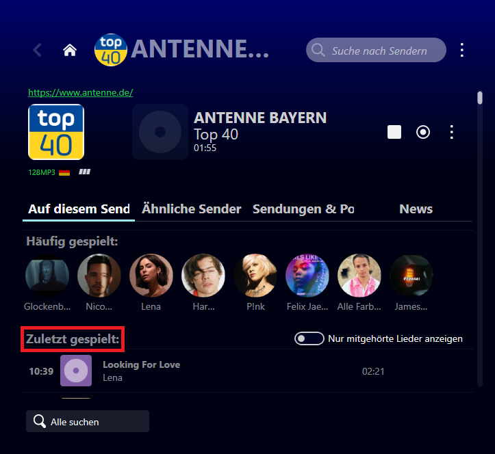 Radio: Zuletzt gespielte Lieder speichern – Audials Support