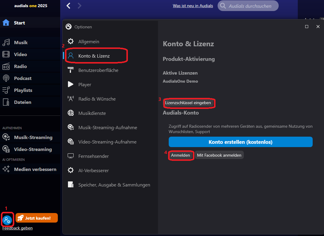 Audials mit Lizenzschlüssel und Audials Konto aktivieren – Audials Support
